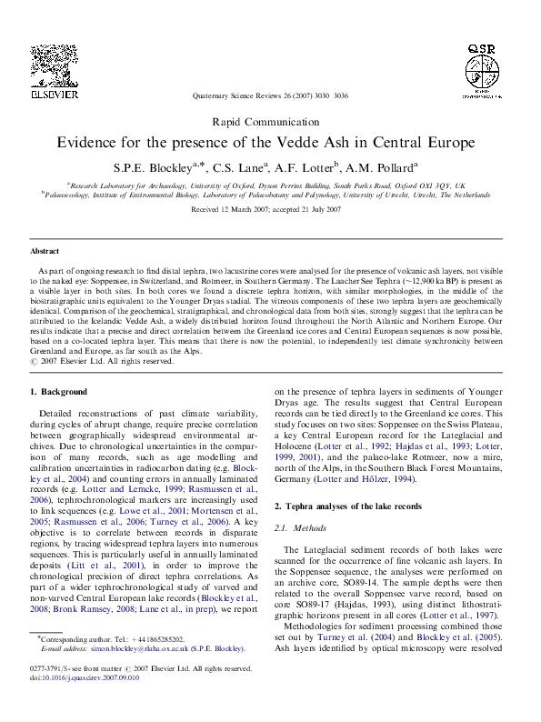 (PDF) Evidence for the presence of the Vedde Ash in Central Europe