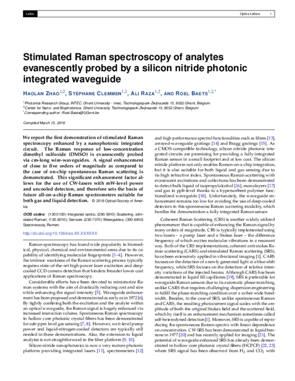 (PDF) Stimulated Raman spectroscopy of analytes evanescently probed by ...