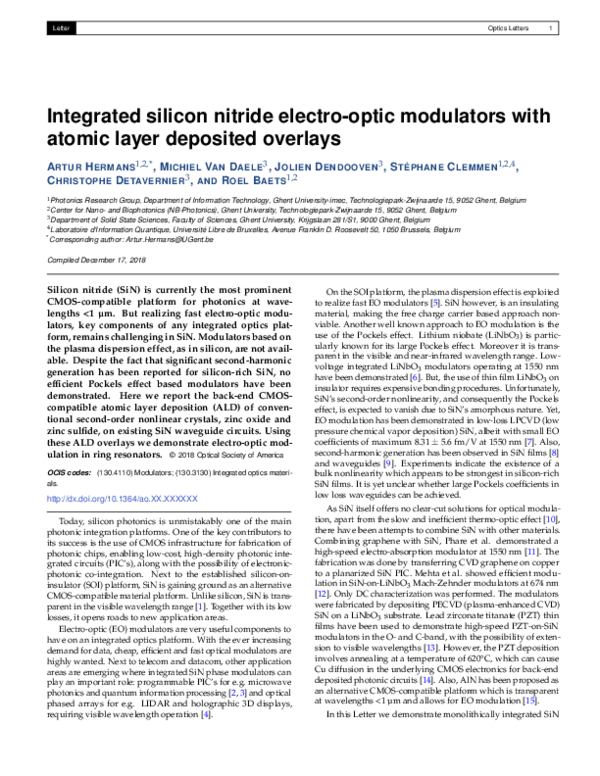 (PDF) Integrated silicon nitride electro-optic modulators with atomic layer deposited overlays