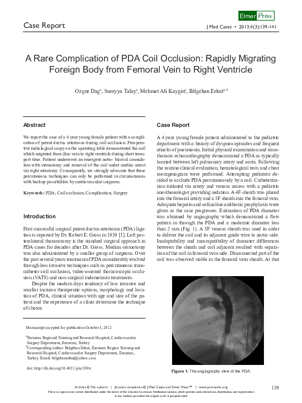 (PDF) A Rare Complication of PDA Coil Occlusion: Rapidly Migrating ...