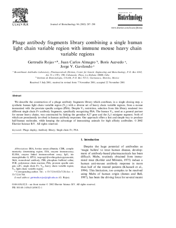 (PDF) Phage antibody fragments library combining a single human light ...