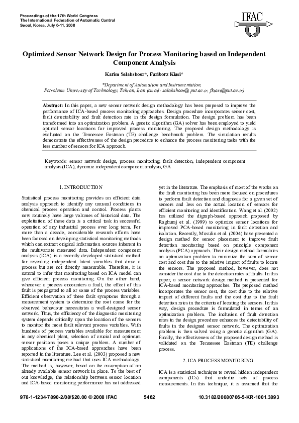 (PDF) Optimized Sensor Network Design for Process Monitoring Based on Independent Component Analysis