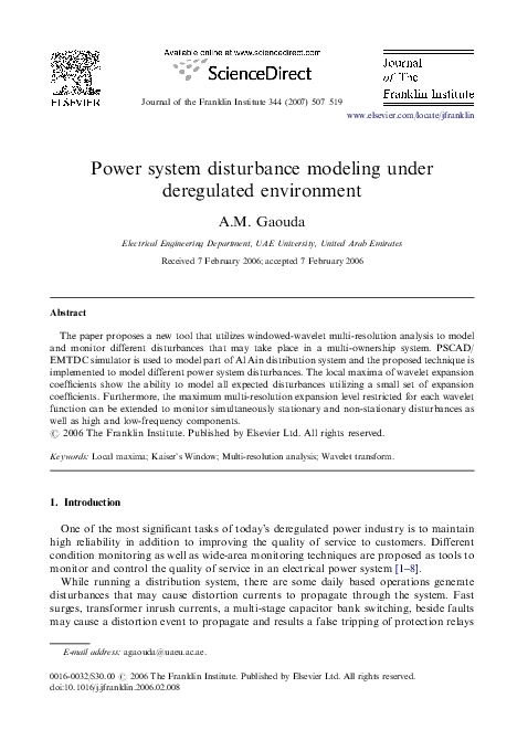 (PDF) Power system disturbance modeling under deregulated environment ...
