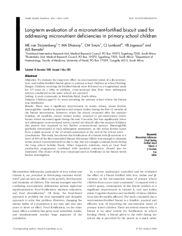 (PDF) Long-term evaluation of a micronutrient-fortified biscuit used ...