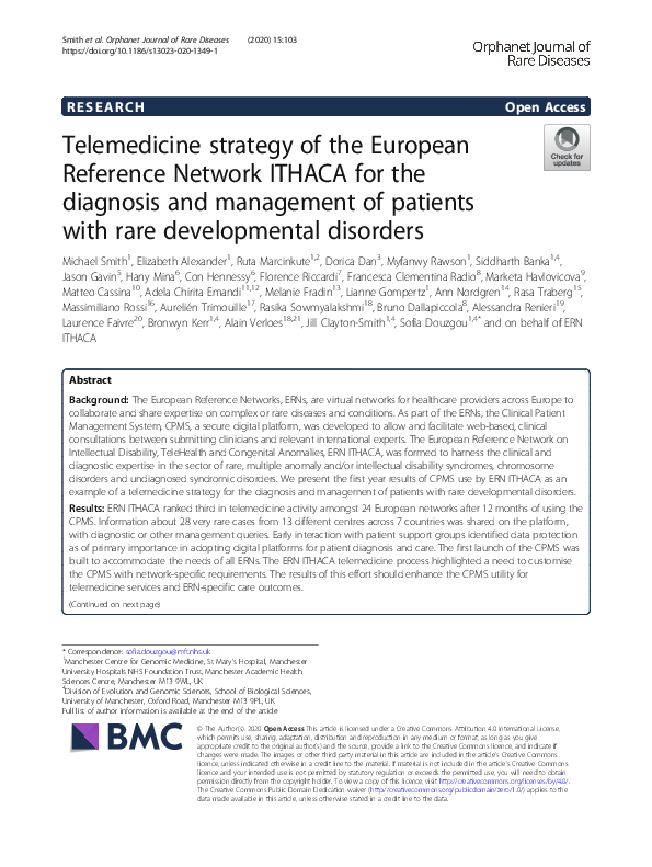 (PDF) Telemedicine strategy of the European Reference Network ITHACA for the diagnosis and ...