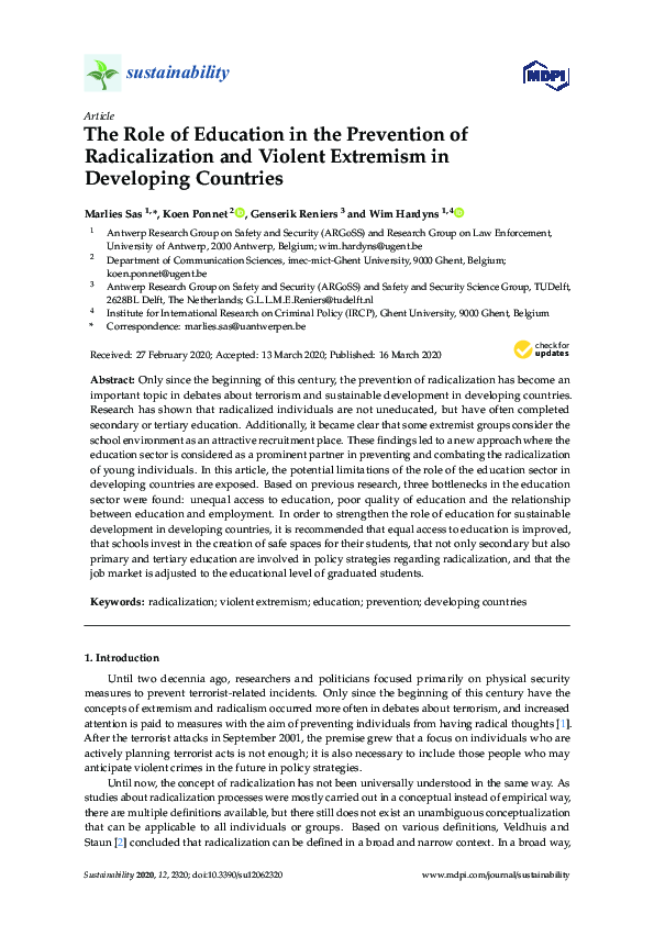 (PDF) The Role of Education in the Prevention of Radicalization and ...