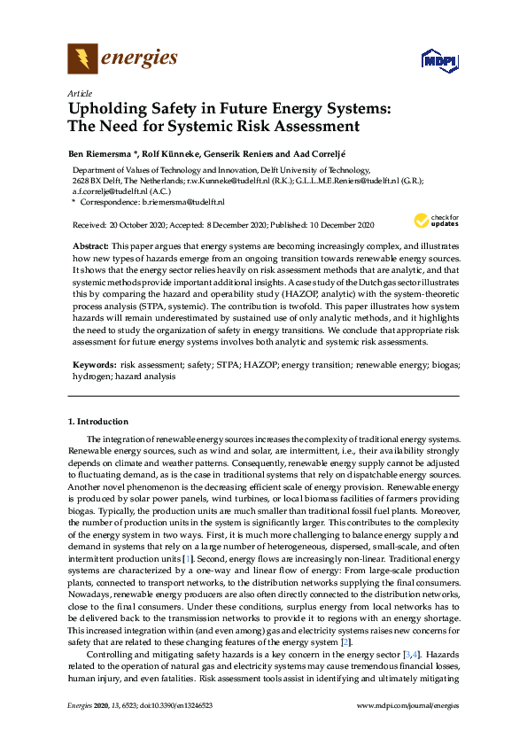 (PDF) Upholding Safety in Future Energy Systems: The Need for Systemic ...