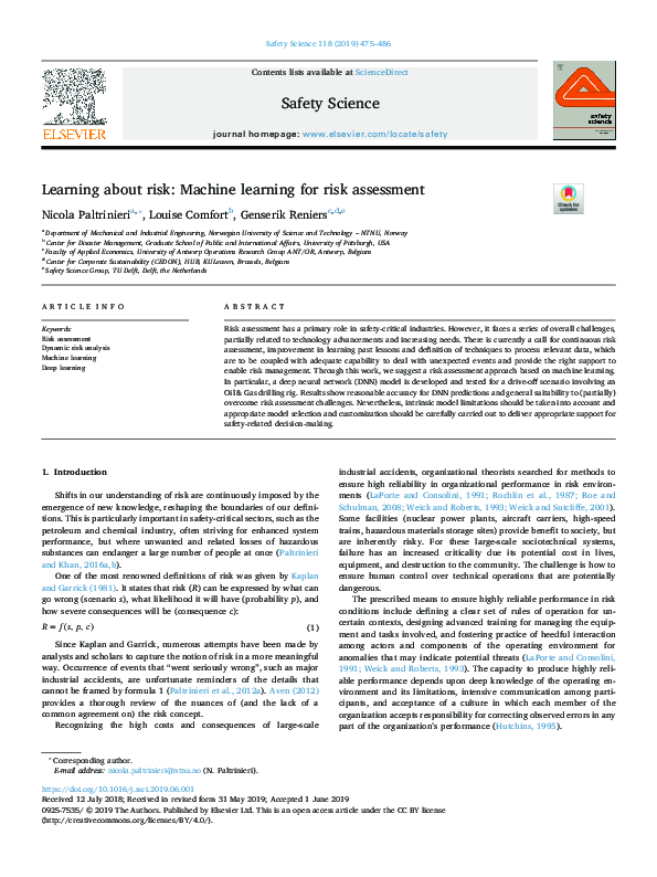 (PDF) Learning about risk: Machine learning for risk assessment