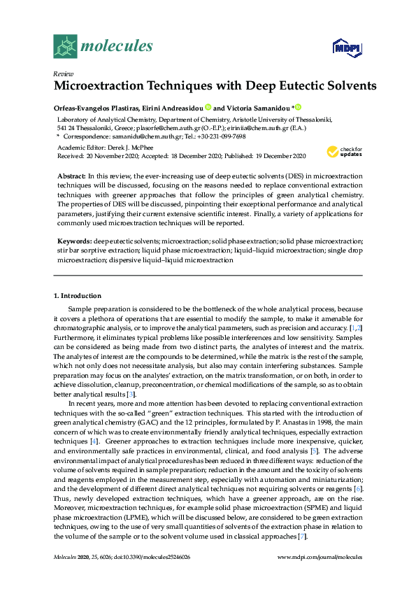 (PDF) Microextraction Techniques with Deep Eutectic Solvents