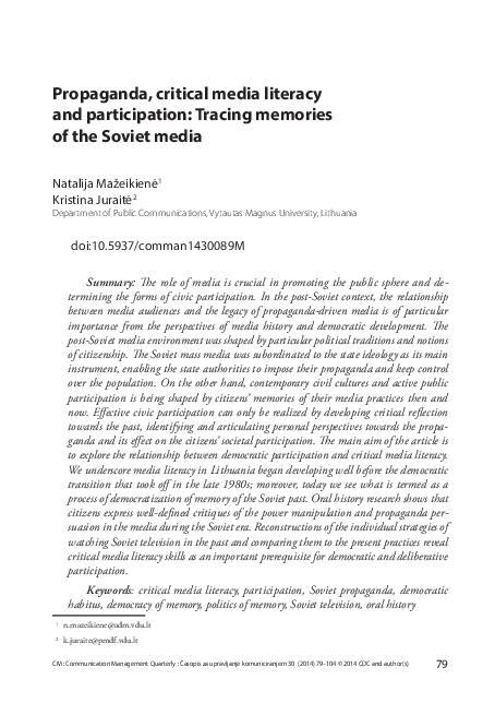(PDF) Propaganda, critical media literacy and participation: Tracing ...