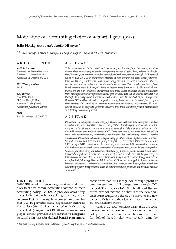 (PDF) Motivation on accounting choice of actuarial gain (loss)