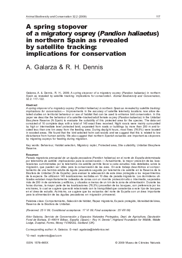 (PDF) A spring stopover of a migratory osprey (Pandion haliaetus) in ...