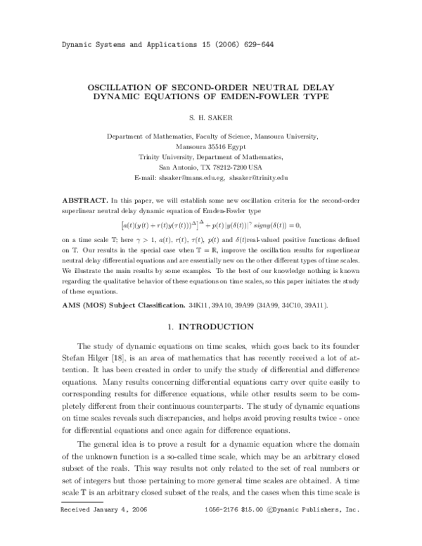 Pdf Oscillation Of Second Order Neutral Delay Dynamic Equations Of