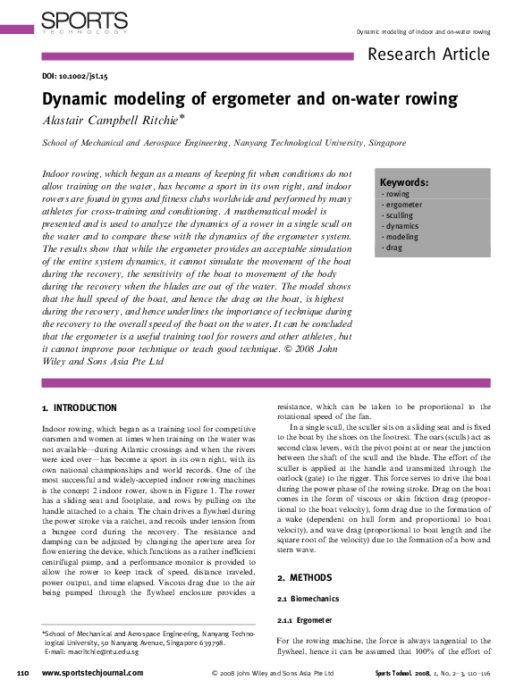 (PDF) Dynamic modeling of ergometer and on-water rowing