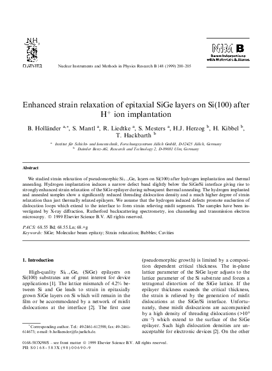 (PDF) Enhanced strain relaxation of epitaxial SiGe layers on Si(100 ...
