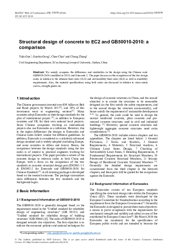 (PDF) Structural design of concrete to EC2 and GB50010-2010: a ...