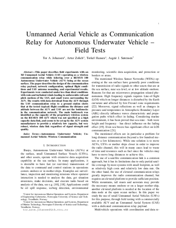 (PDF) Unmanned aerial vehicle as communication relay for autonomous ...