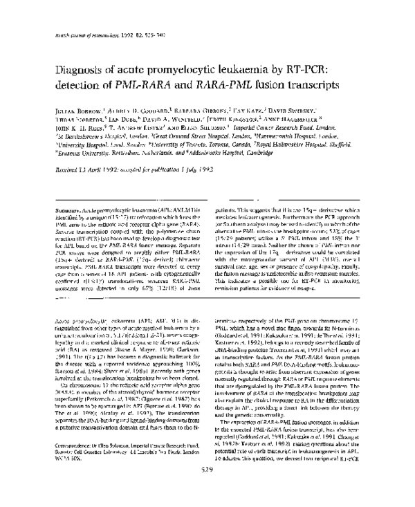 (PDF) Diagnosis of acute promyelocytic leukaemia by RT-PCR: detection ...