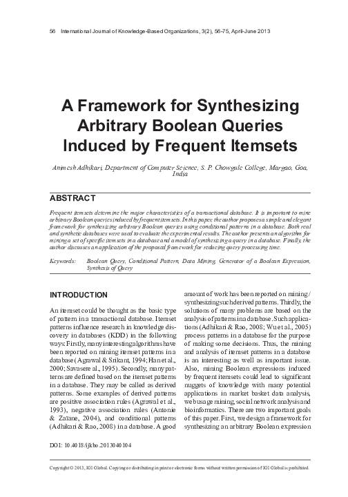 Pdf A Framework For Synthesizing Arbitrary Boolean Queries Induced By Frequent Itemsets 