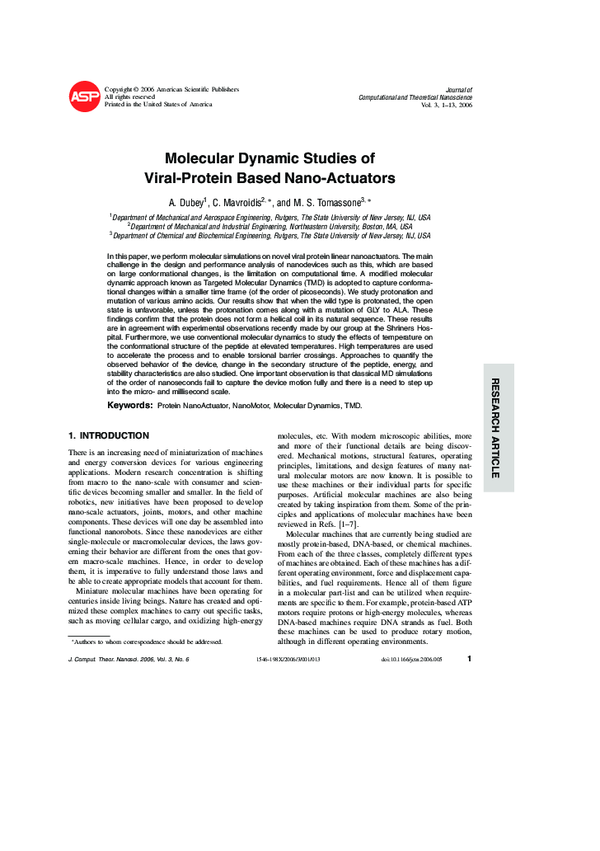 (PDF) Molecular Dynamic Studies of Viral-Protein Based Nano-Actuators