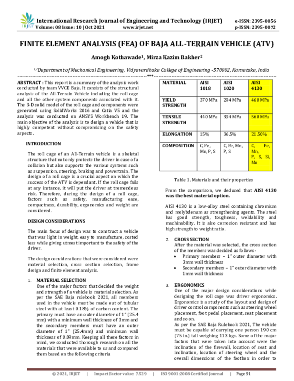 (PDF) IRJET- FINITE ELEMENT ANALYSIS (FEA) OF BAJA ALL-TERRAIN VEHICLE (ATV
