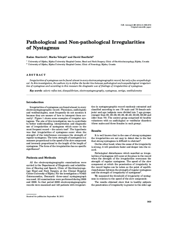 (PDF) Pathological and Non-Pathological Irregularities of Nystagmus