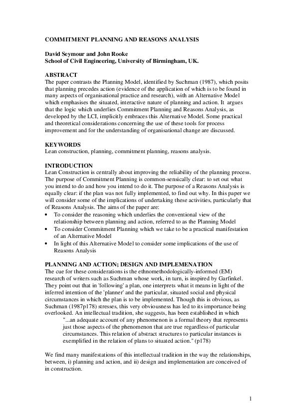 (PDF) Commitment Planning and Reasons Analysis