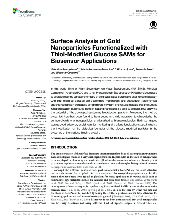 (PDF) Surface Analysis of Gold Nanoparticles Functionalized with Thiol-Modified Glucose SAMs for ...
