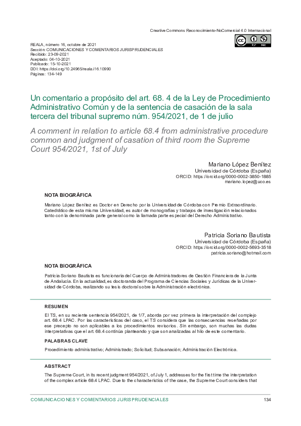 (PDF) Un comentario a propósito del art. 68. 4 de la Ley de ...