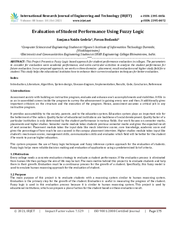 (PDF) IRJET- Evaluation of Student Performance Using Fuzzy Logic
