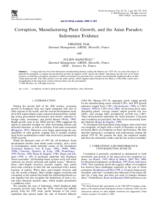 (PDF) Corruption, Manufacturing Plant Growth, and the Asian Paradox ...