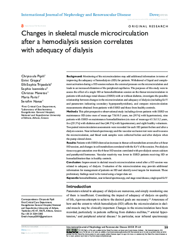 (PDF) Changes in skeletal muscle microcirculation after a hemodialysis ...
