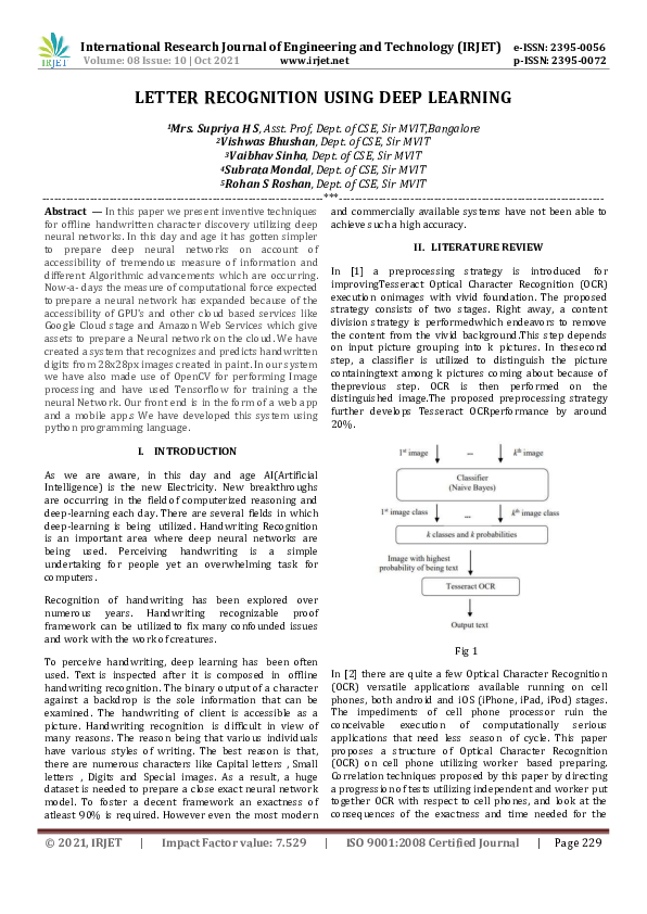 (PDF) IRJET- LETTER RECOGNITION USING DEEP LEARNING