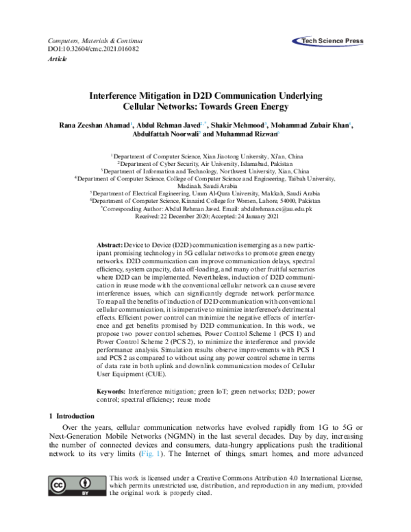 Pdf Interference Mitigation In D2d Communication Underlying Cellular Networks Towards Green