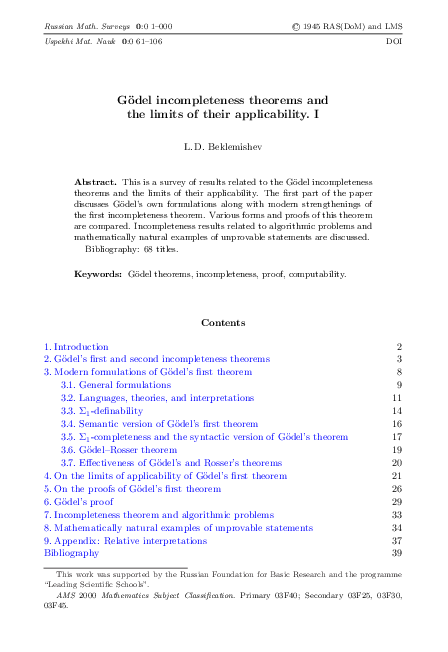 (PDF) Gödel incompleteness theorems and the limits of their ...