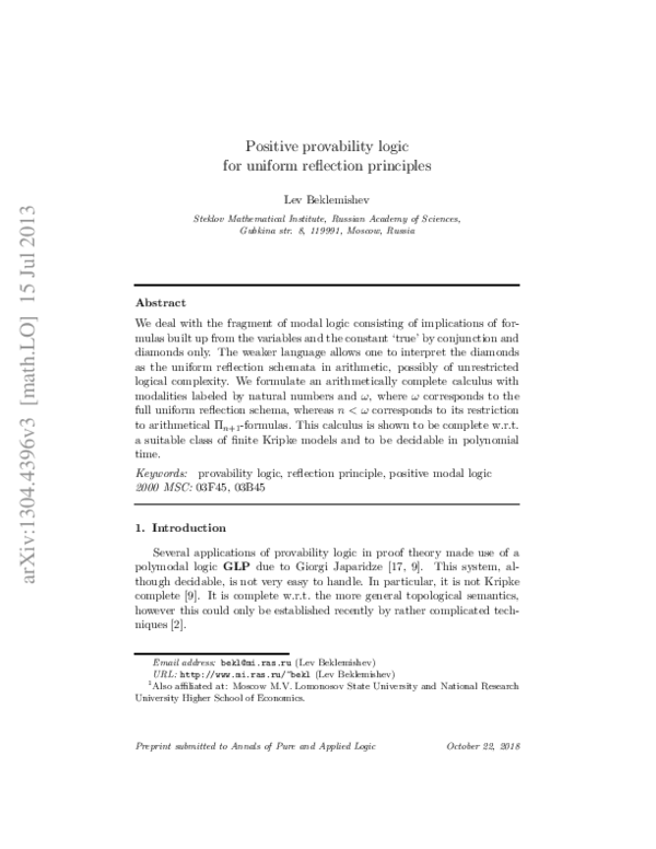(PDF) Positive provability logic for uniform reflection principles