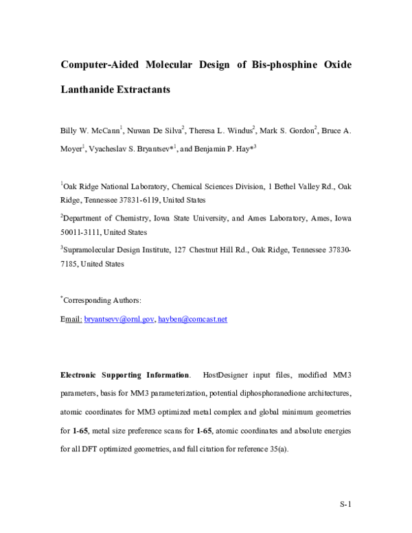 (PDF) Computer-Aided Molecular Design of Bis-phosphine Oxide Lanthanide ...