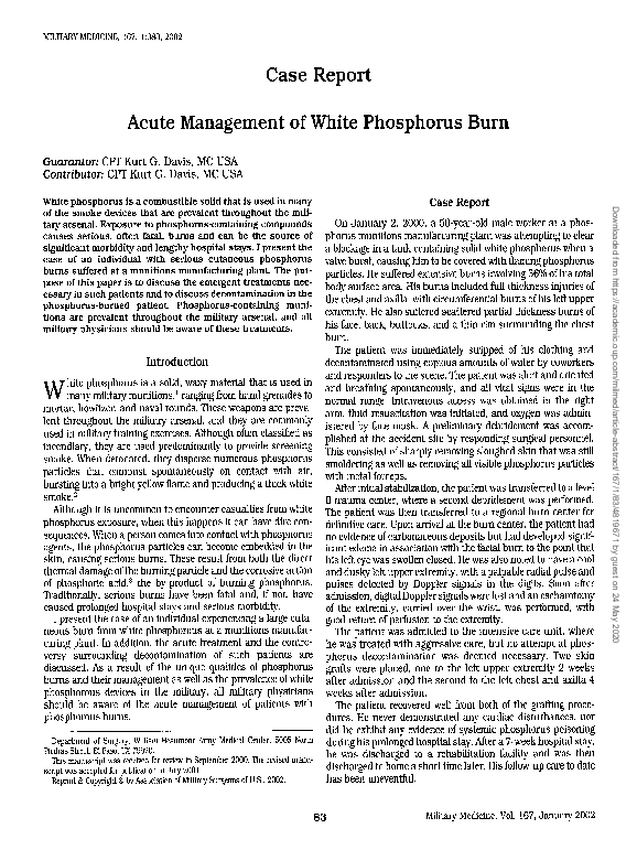 (PDF) Acute management of white phosphorus burn
