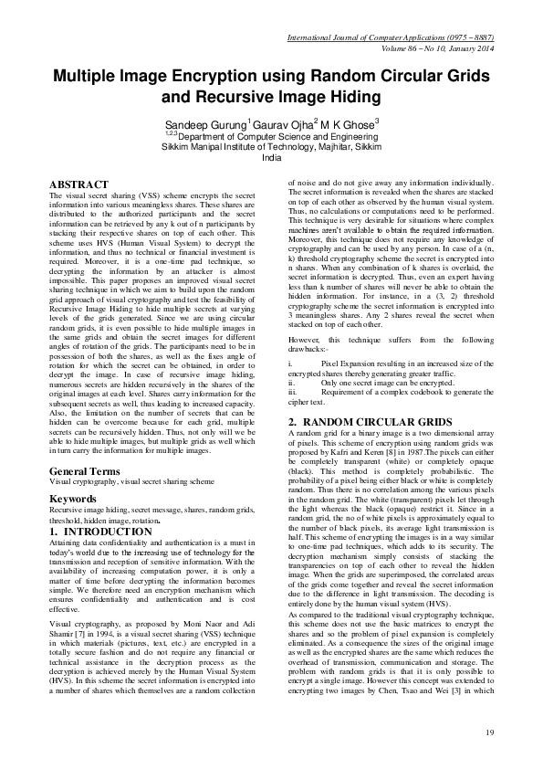 (PDF) Multiple Image Encryption using Random Circular Grids and Recursive Image Hiding
