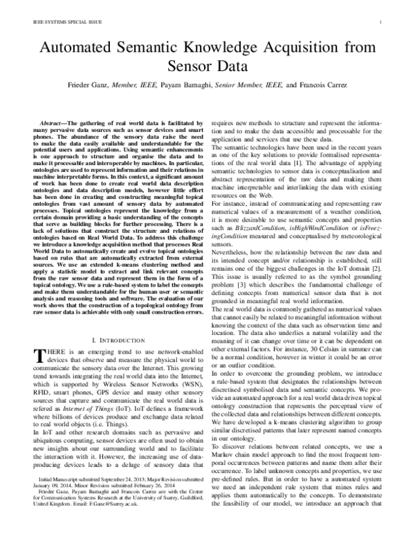 (PDF) Automated Semantic Knowledge Acquisition From Sensor Data