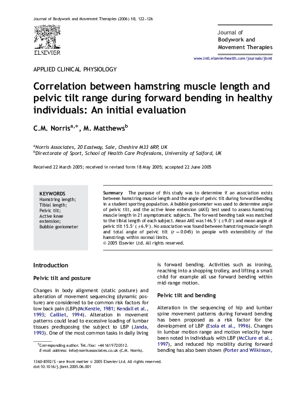 (PDF) Correlation between hamstring muscle length and pelvic tilt range ...