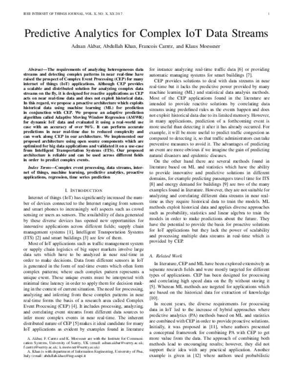 (PDF) Predictive Analytics for Complex IoT Data Streams