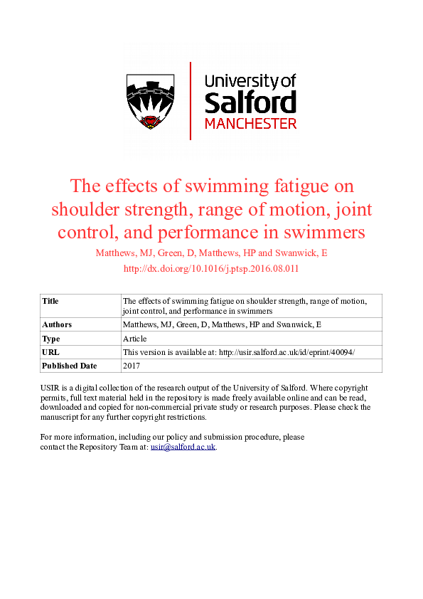 (PDF) The effects of swimming fatigue on shoulder strength, range of ...