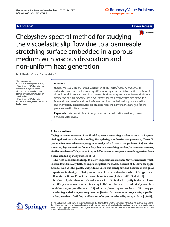 (PDF) Chebyshev spectral method for studying the viscoelastic slip flow ...