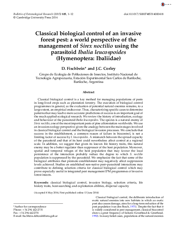 (PDF) Classical biological control of an invasive forest pest: a world ...