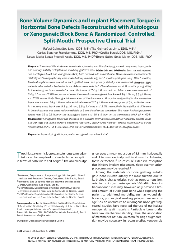 (PDF) Bone Volume Dynamics and Implant Placement Torque in Horizontal ...