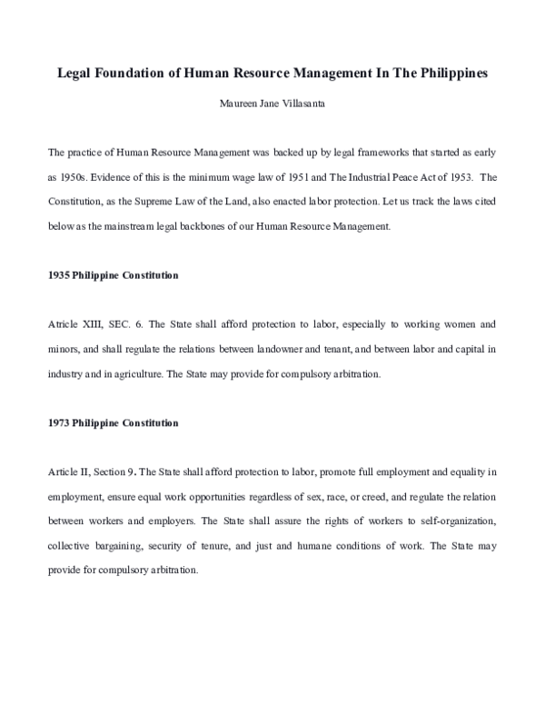 (DOC) Legal Foundation of Human Resource Management In The Philippines