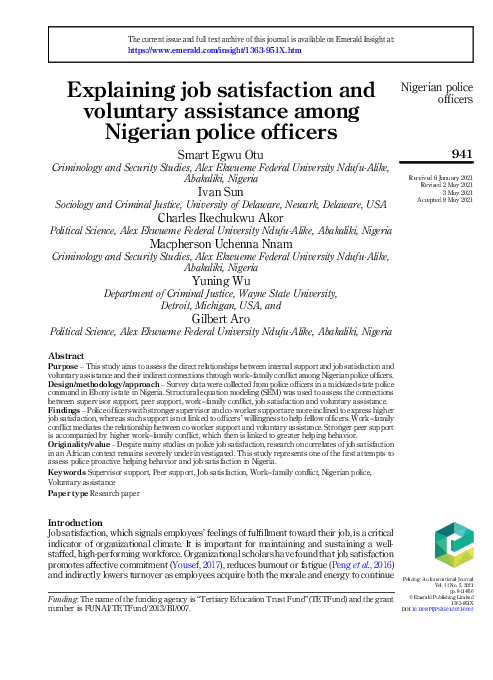 (PDF) Explaining job satisfaction and voluntary assistance among ...