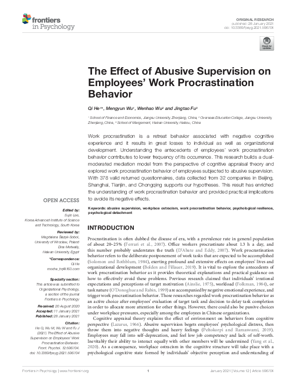 (PDF) The Effect of Abusive Supervision on Employees' Work ...