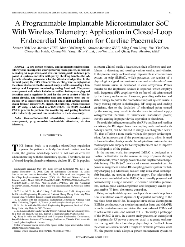 (PDF) A Programmable Implantable Microstimulator SoC With Wireless Telemetry: Application in ...
